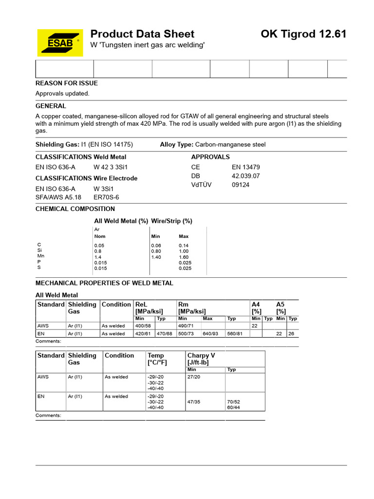 OK Tigrod 12.61 Product Overview | PDF | Welding | Technology & Engineering