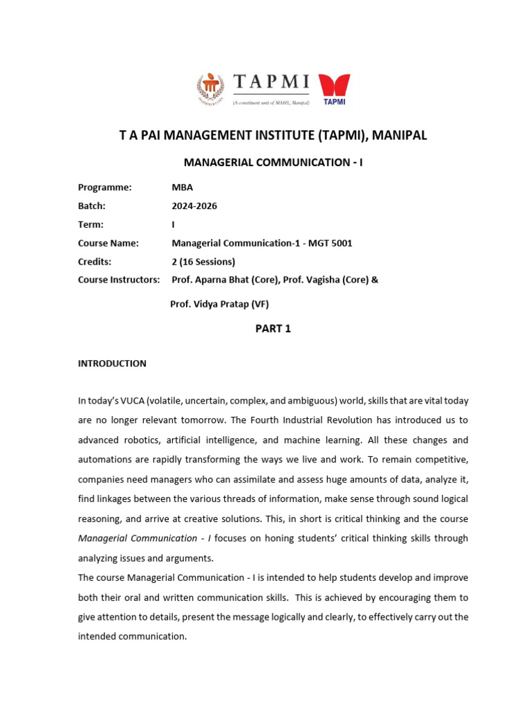 MGT 5001 - Mba 2024 Course Outline | PDF