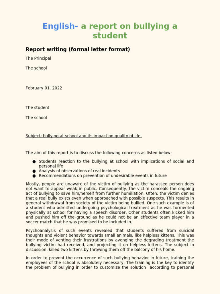 Bullying Report and Prevention Strategies | PDF | Self-Improvement ...