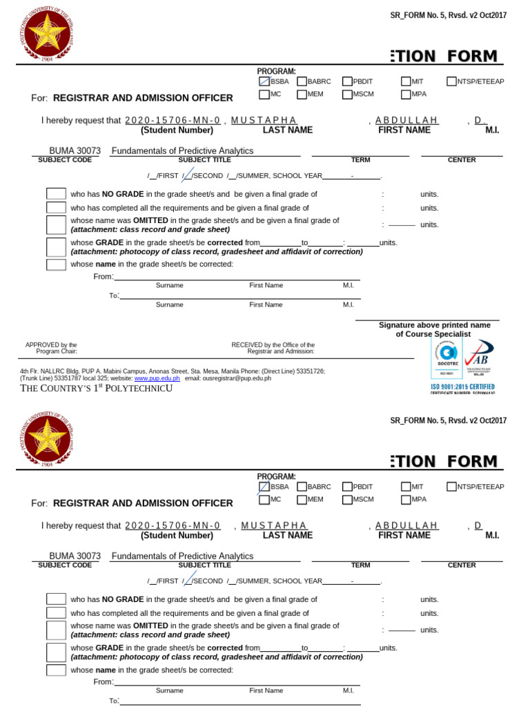 Mustapha PUP OUS Application For Completion 2017 1 1 1 | PDF | Libraries | Library Science