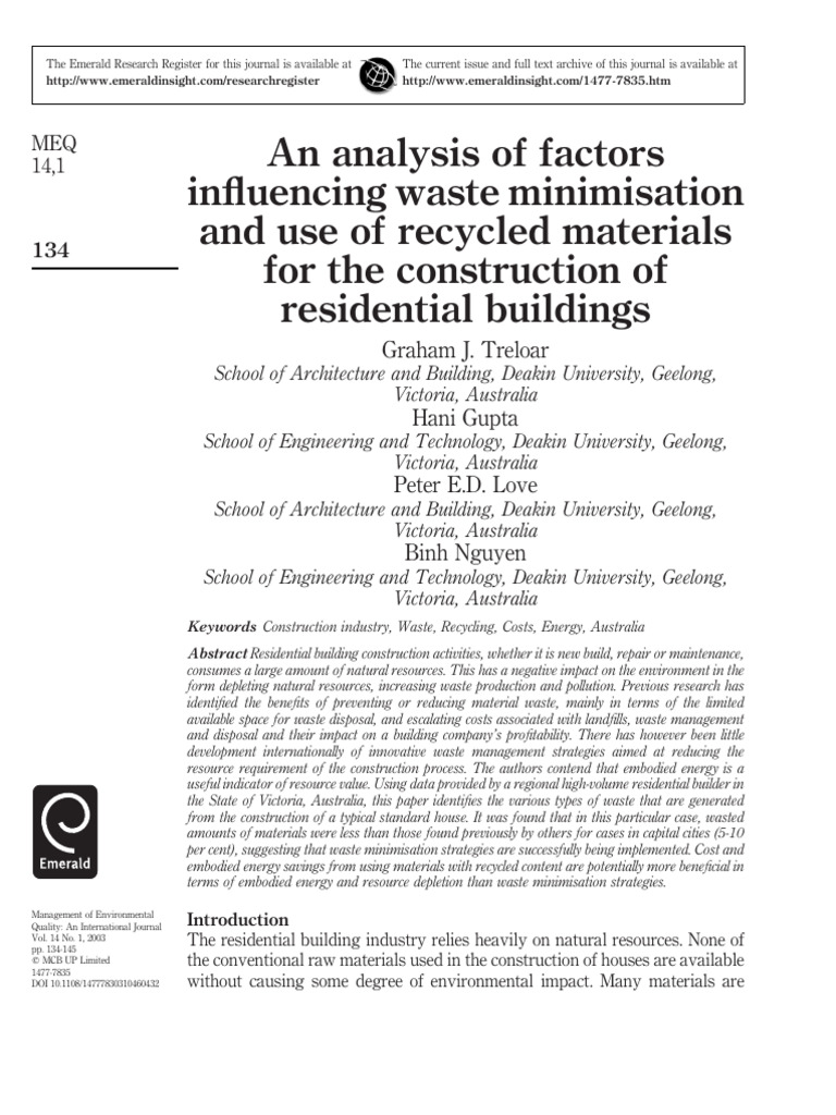 An Analysis of Factors Influencing Waste | PDF