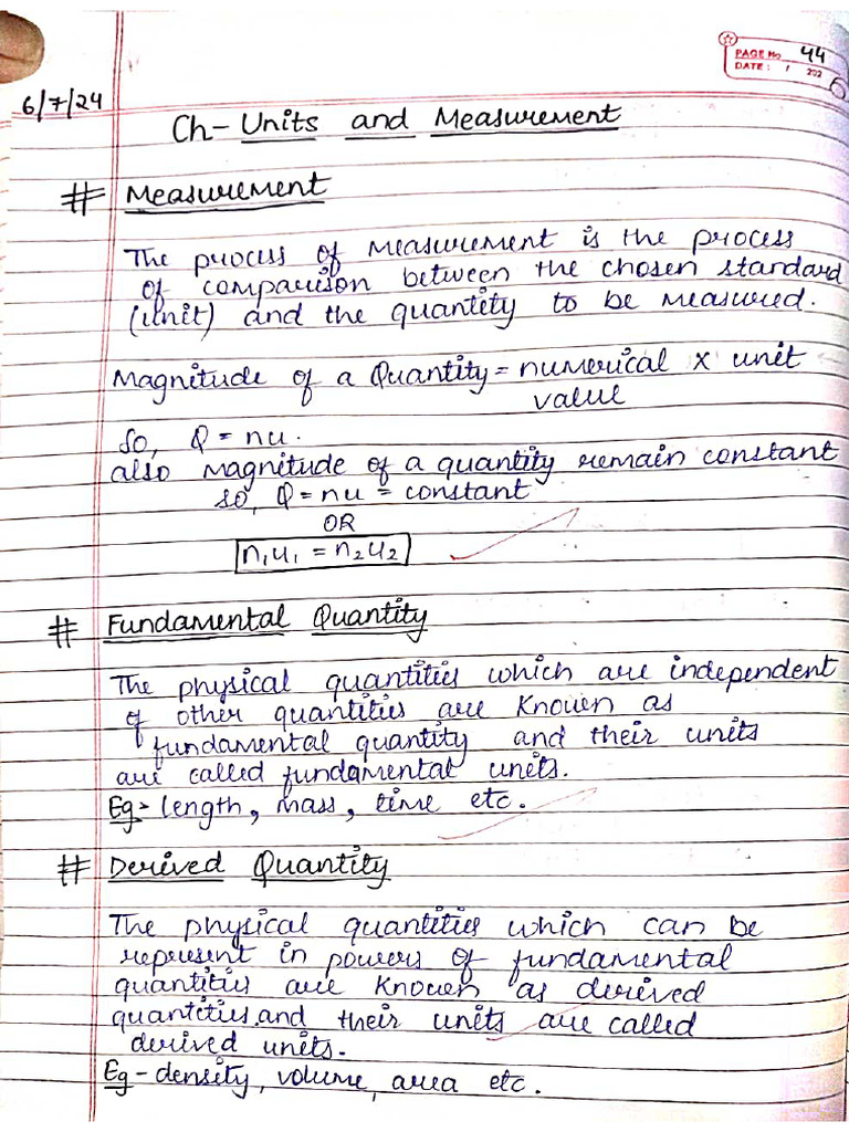 Units and Measurement Notes Physics | PDF