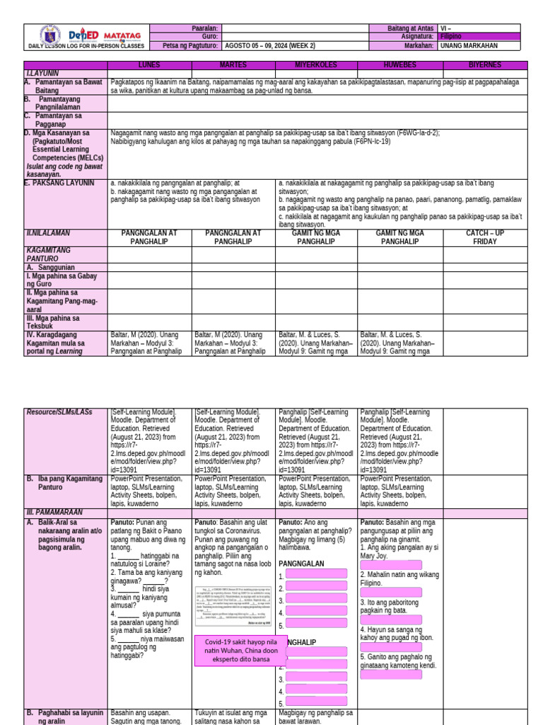 G6 Q1W2 DLL FILIPINO (MELCs) | PDF