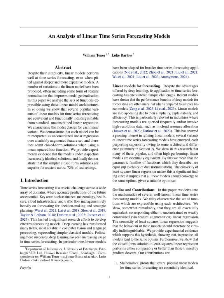 An Analysis of Linear Time Series Forecasting Models | PDF | Linear Map ...