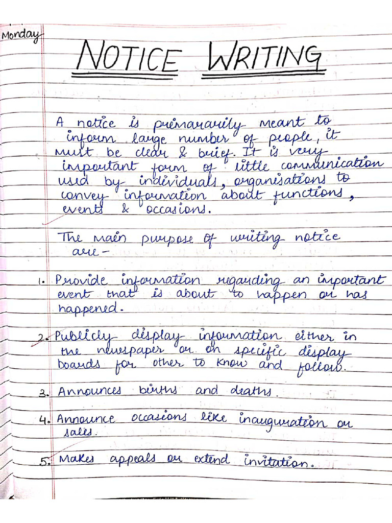 English Notice Writing | PDF