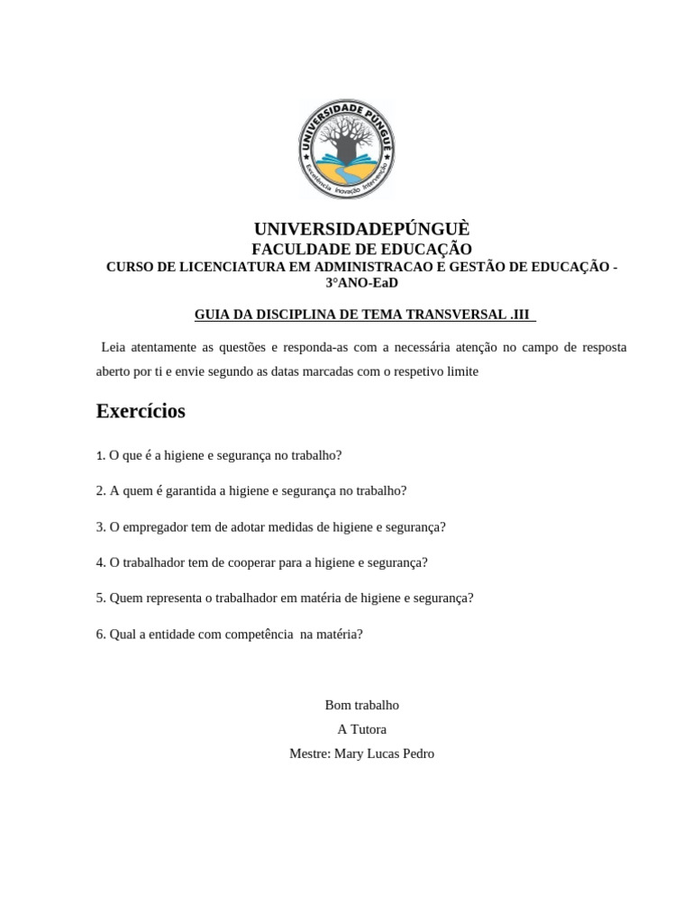 Ficha de Exercicios shst.2024 | PDF