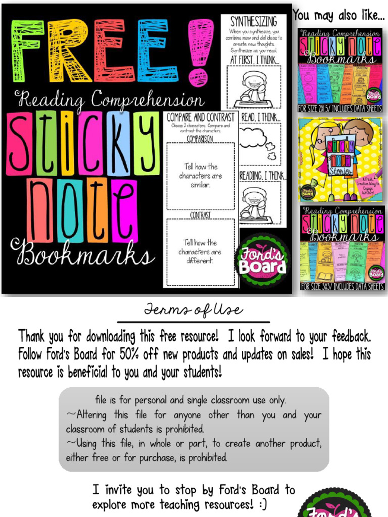 Free Sticky Note Bookmarks | PDF