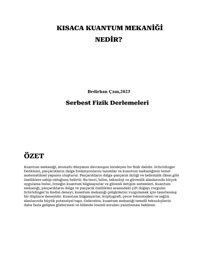 Kisaca Kuantum Fizigi | PDF