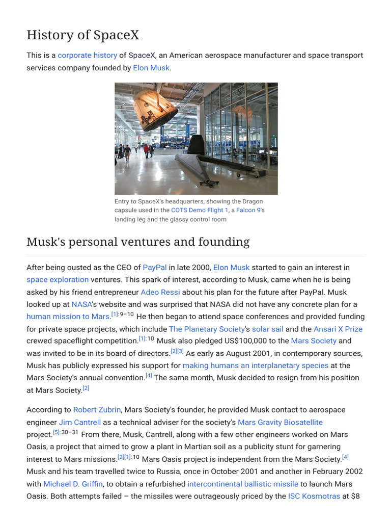 History of SpaceX - Wikipedia | PDF | Space X | Space X Dragon