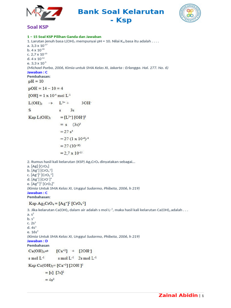 Bank Soal Kelas XI - KSP | PDF