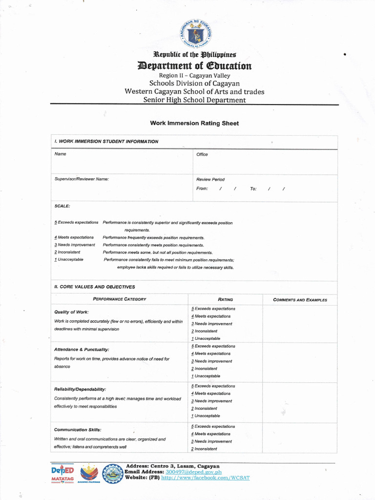 Evaluation Form Immersion | PDF