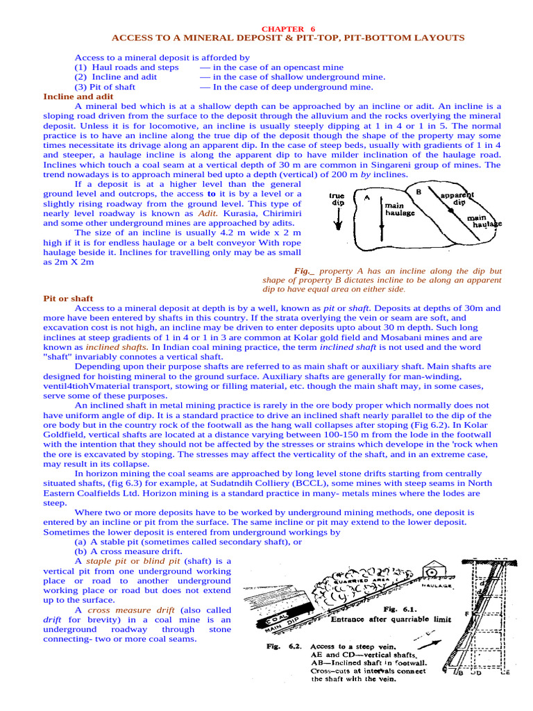 Access To A Mineral Deposit & Pit-Top, Pit-Bottom Layouts | PDF