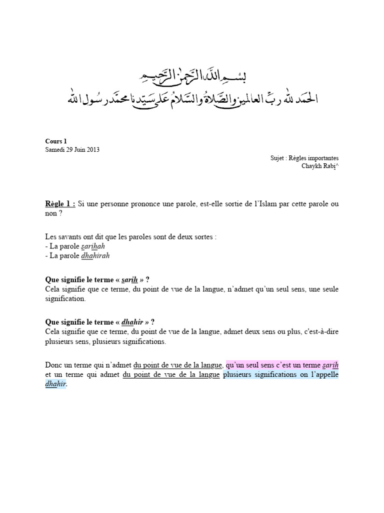 Qawa Idoun Mouhimmah, 8 Régles | PDF