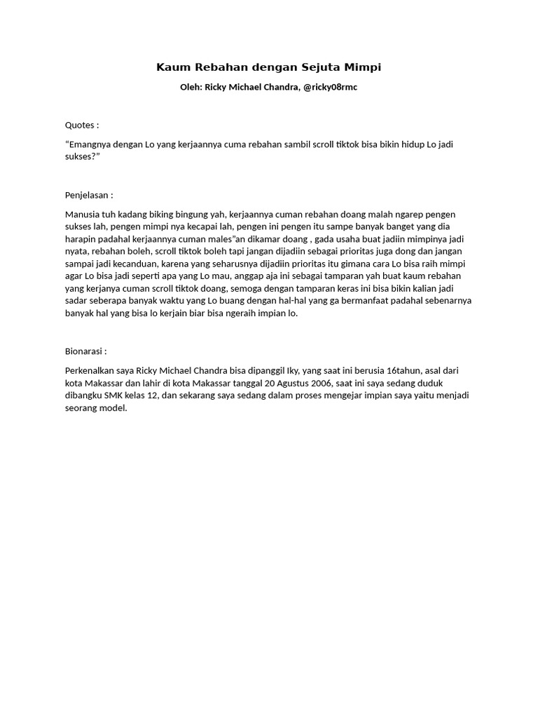 Quotes Meraih Impian - Ricky Michael Chandra | PDF