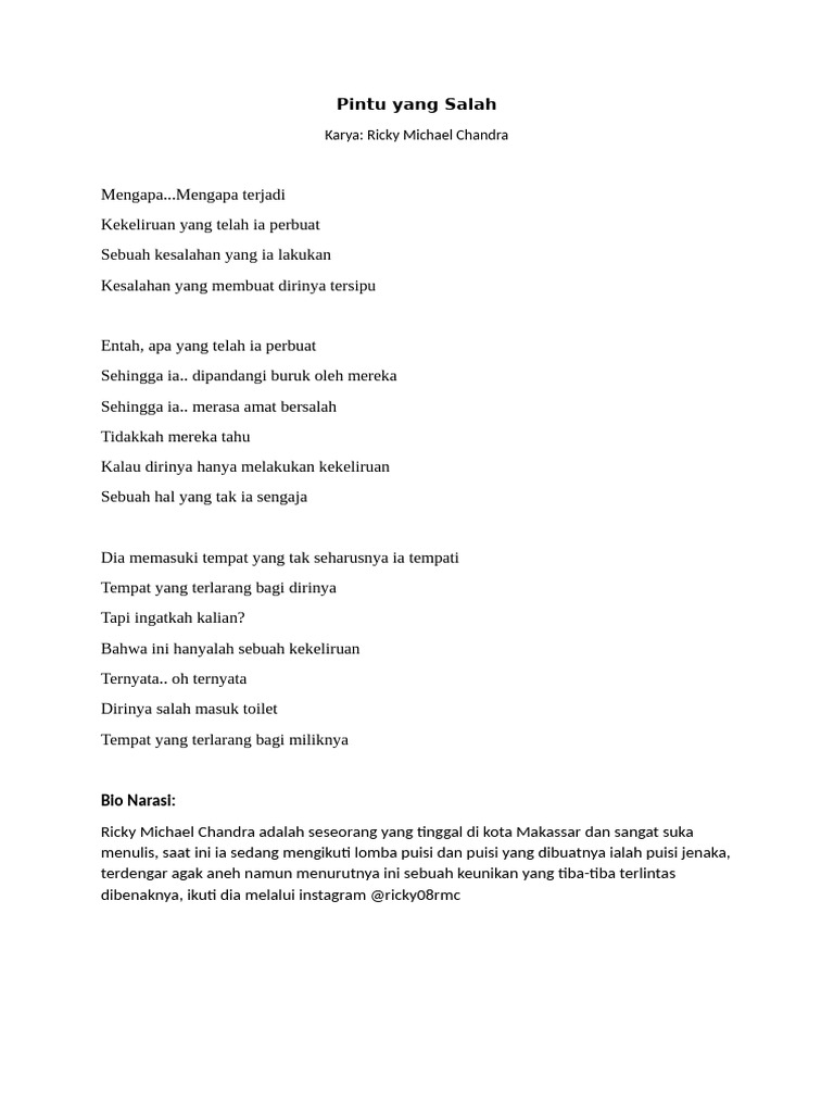 Puisi Jenaka - Ricky Michael Chandra | PDF