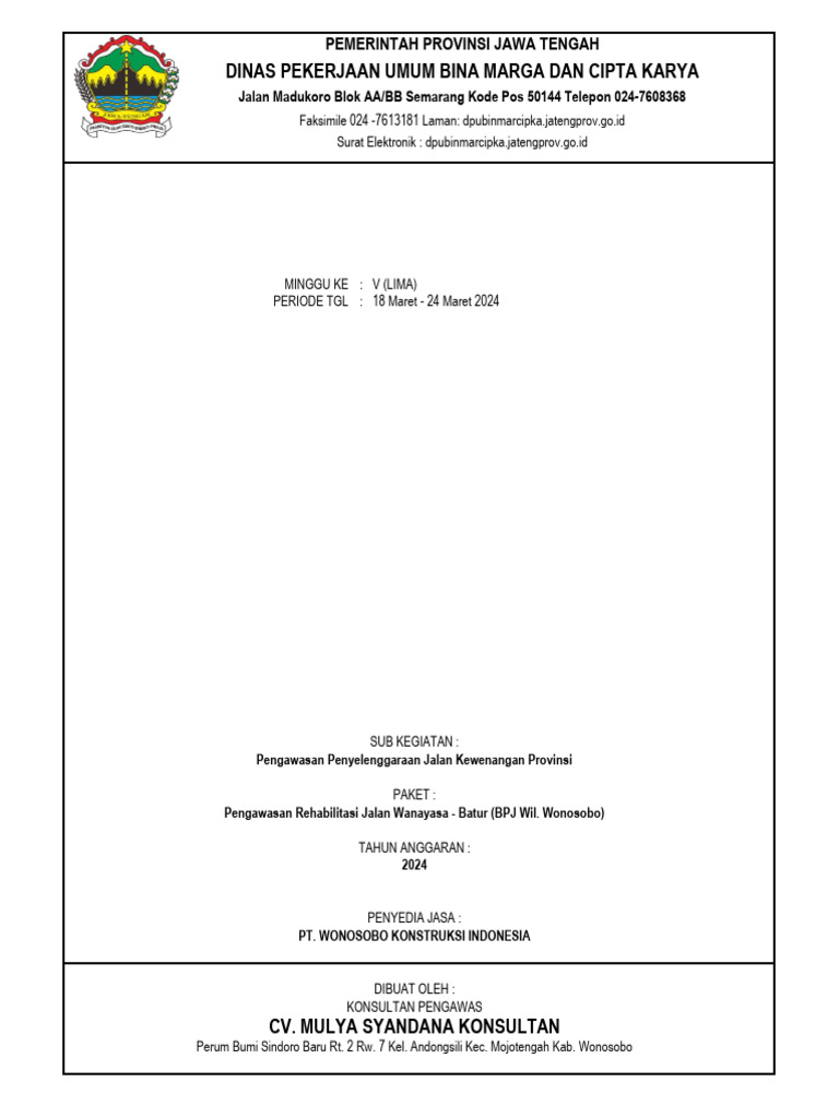 Laporan Progress Minggu Ke 5 Paket Rehab Wanayasa - Batur | PDF