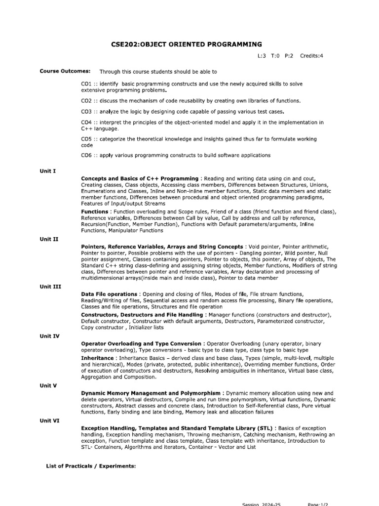 Cse202 Object Oriented Programming | PDF