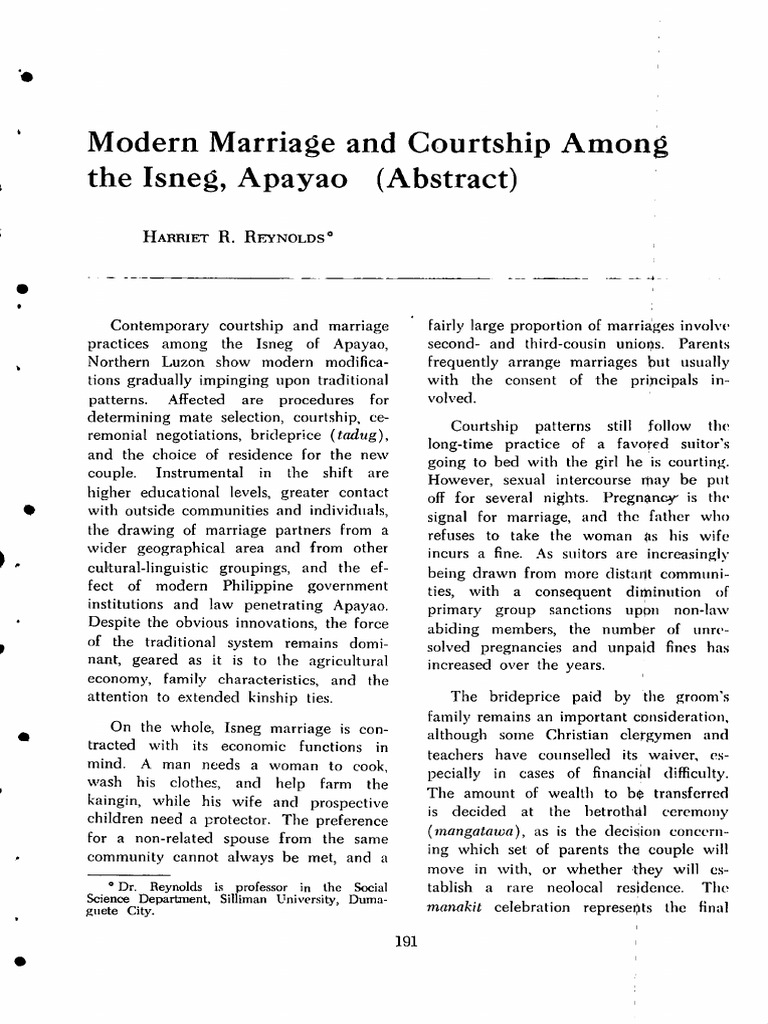 13 - Modern Marriage and Courtship Among The Isneg Apayao - Abstract ...