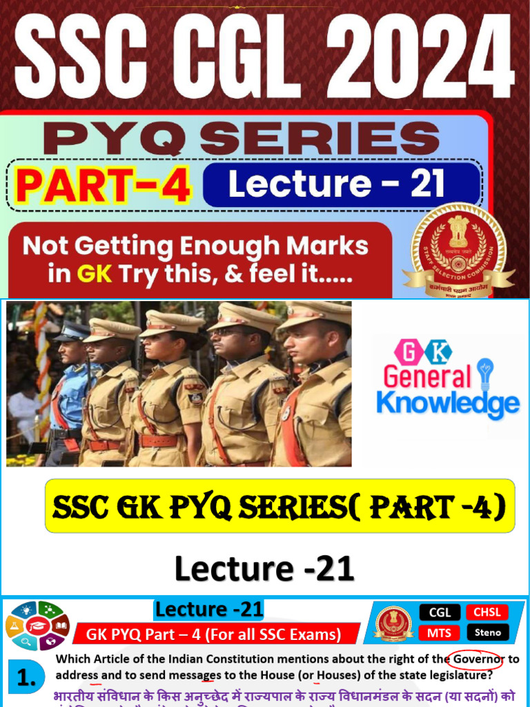 Lecture - 21 (SSC GK Pyq Part - 4) | PDF
