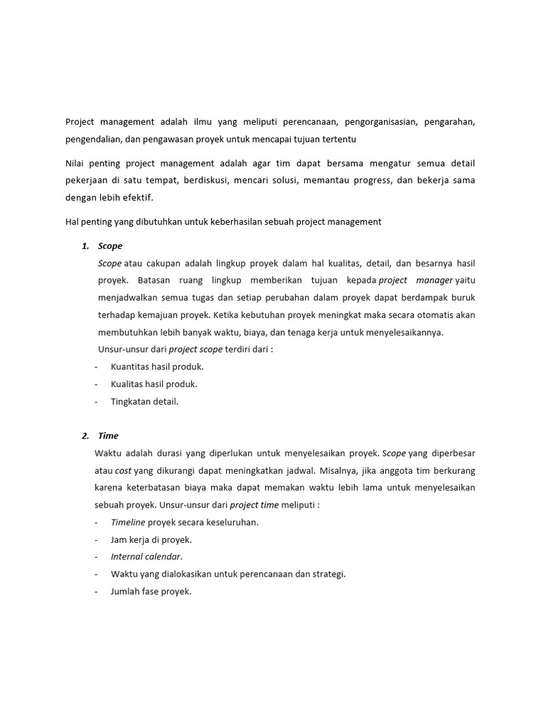 Contoh Tugas Pengenalan Dasar Project Management | PDF