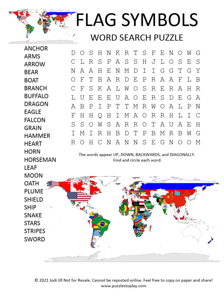Flag Symbols Word Search Puzzle File | PDF