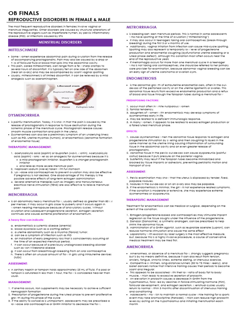 Ob Finals Reproductive Disorders in Female Male | PDF