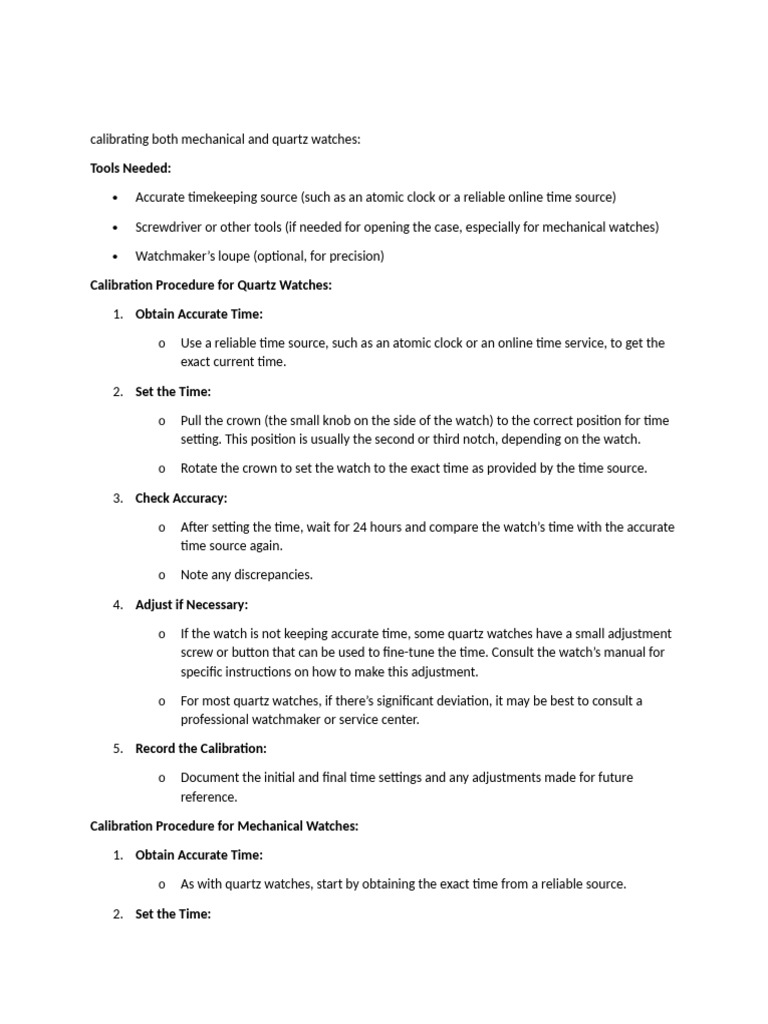 Calibration of Quartz Watch | PDF