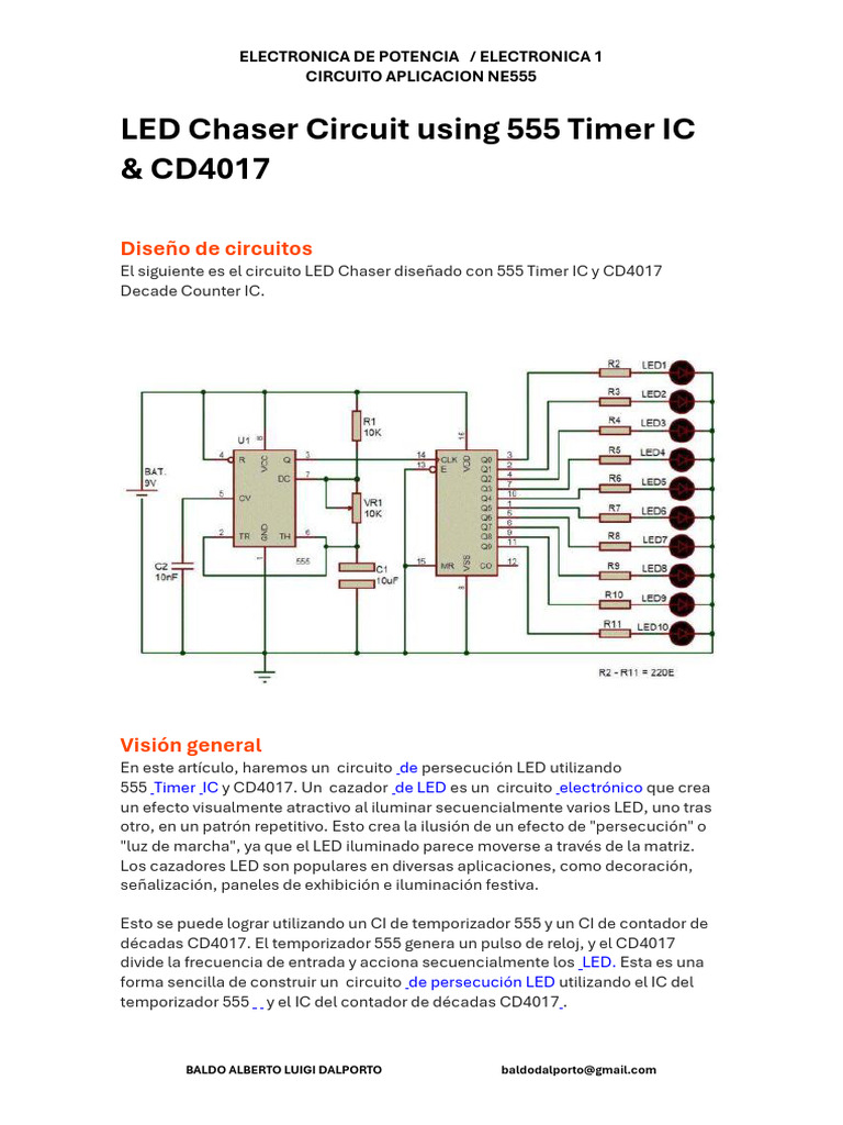 LED Chaser Circuit Using 555 Timer IC | PDF