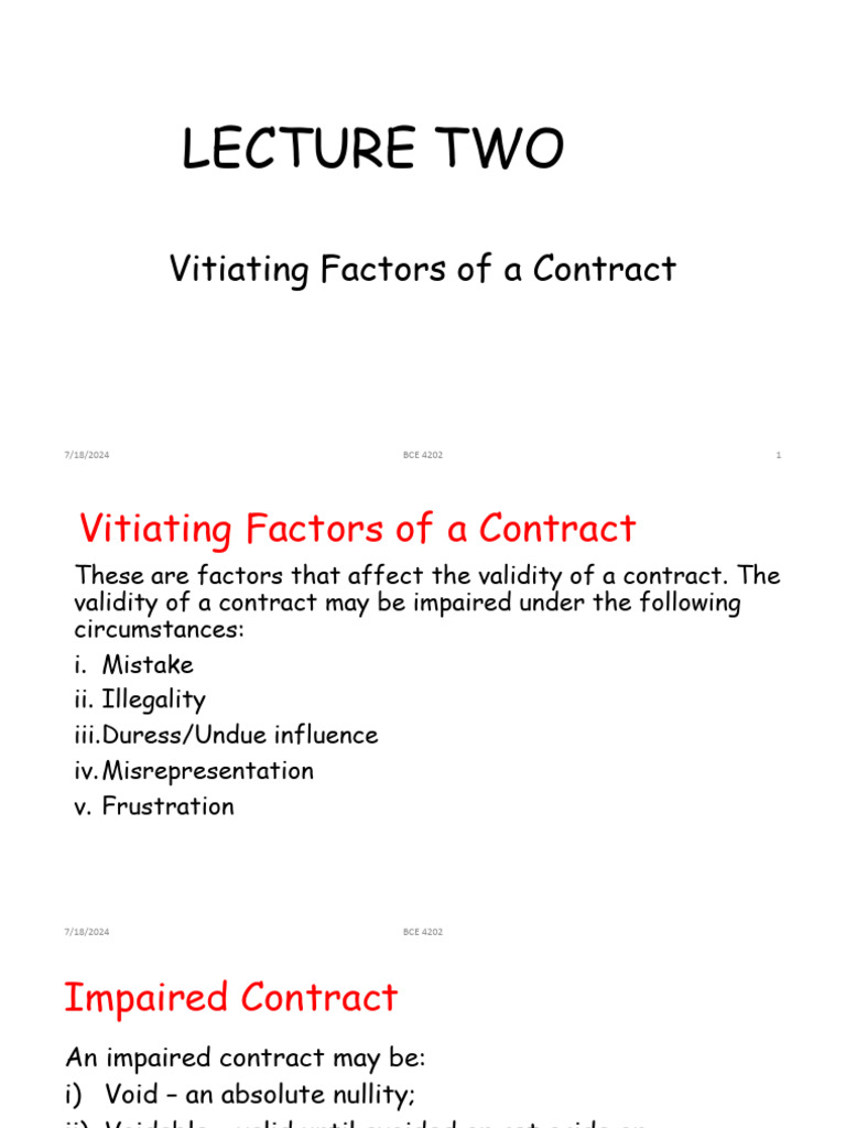 Lecture 2 - Vitiating Factors of A Contract | PDF | Misrepresentation ...