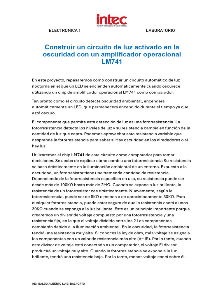 LABORATORIO Construir Un Circuito de Luz Activado en La Oscuridad Con Un Amplificador ...