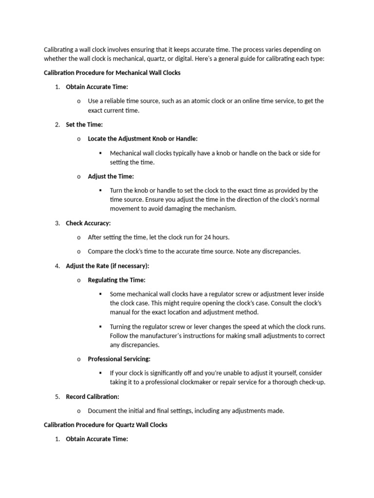 Wall Clocks Calibration Procedure | PDF