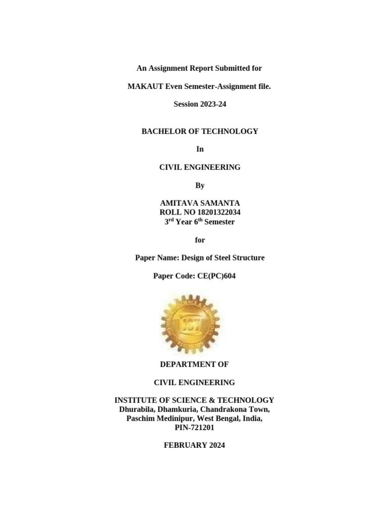 AMITAVA SAMANTA - 18201322034-6th CE (PC) 604 Design of Steel Structure ...