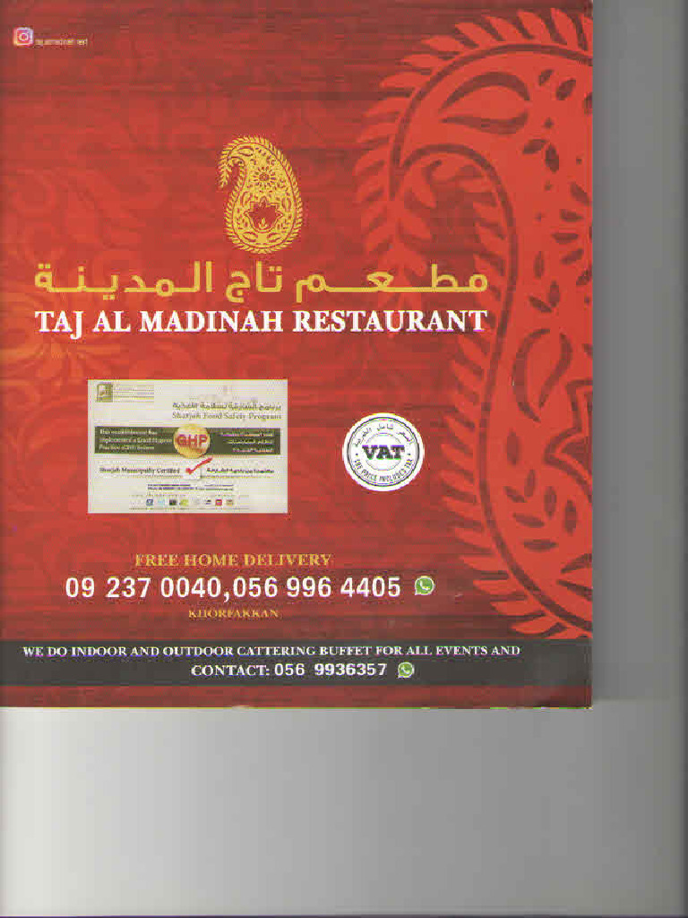 Taj Menu | PDF