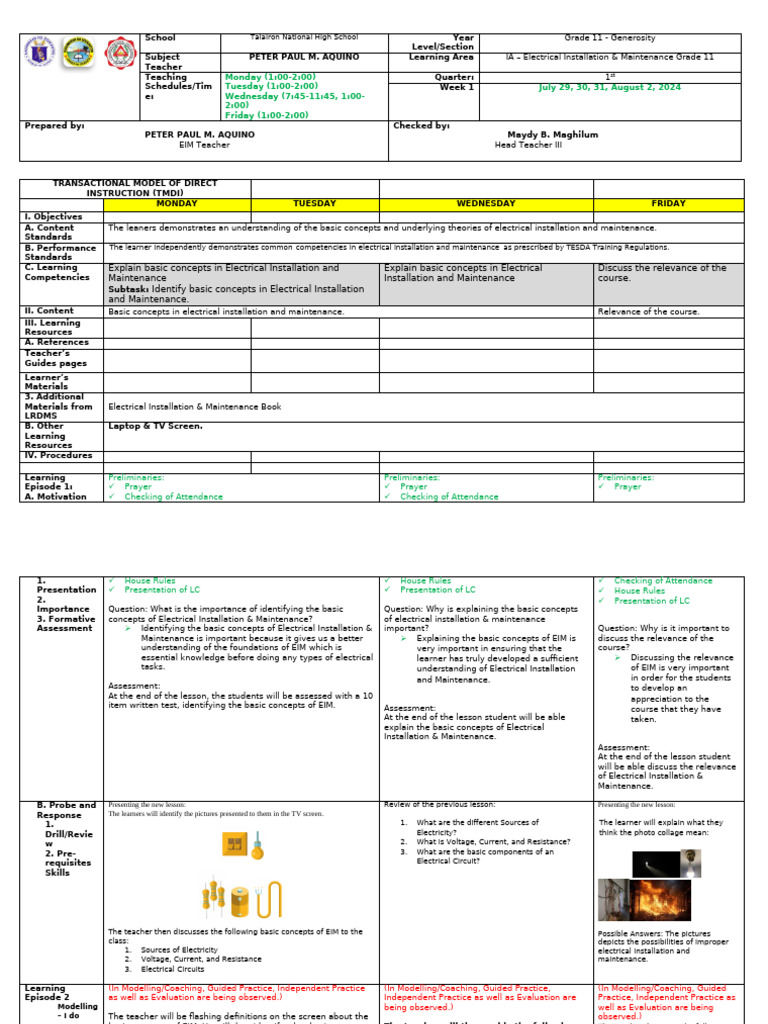 DLL Grade 11 - Week 1 | PDF