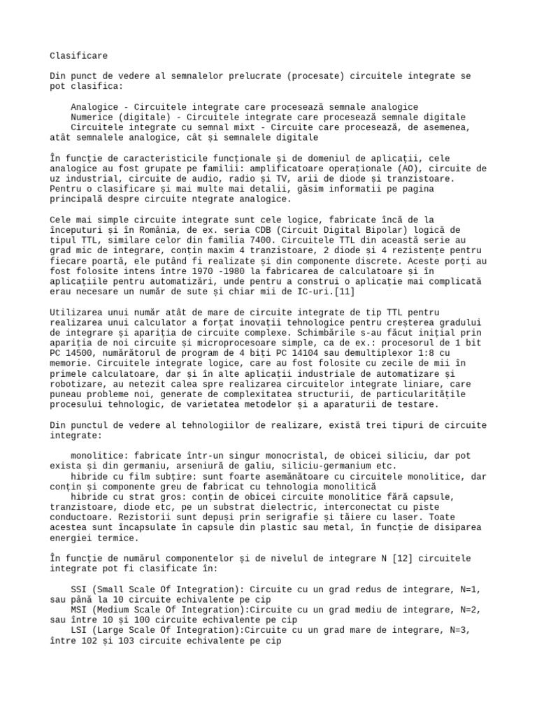 Clasificare Circuite Integrate | PDF