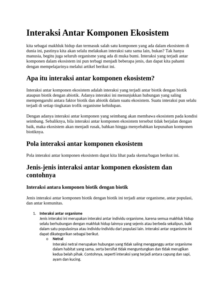 Interaksi Antar Komponen Ekosistem | PDF