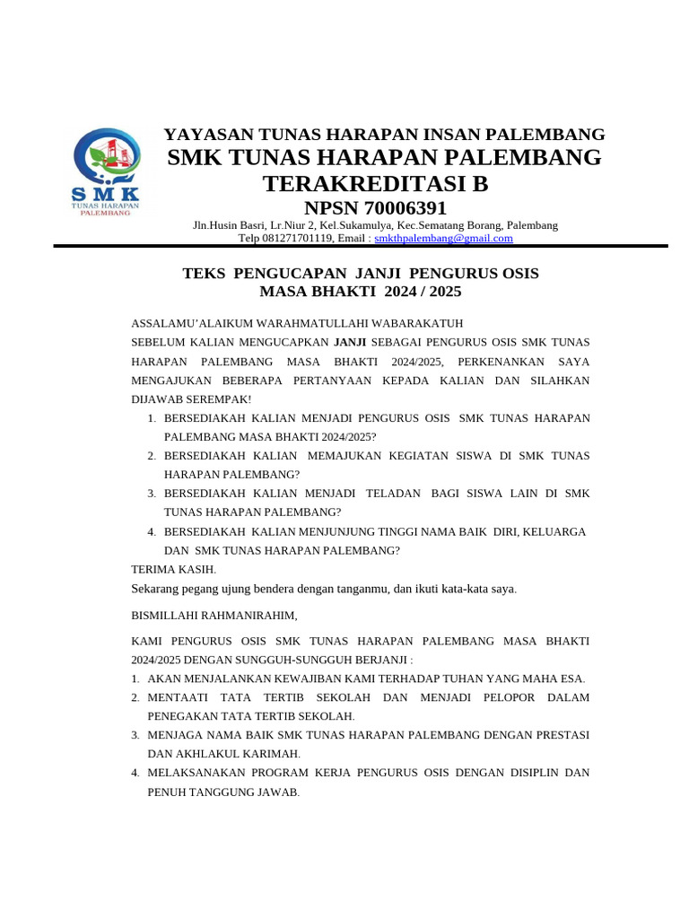 Janji Pengurus OSIS | PDF