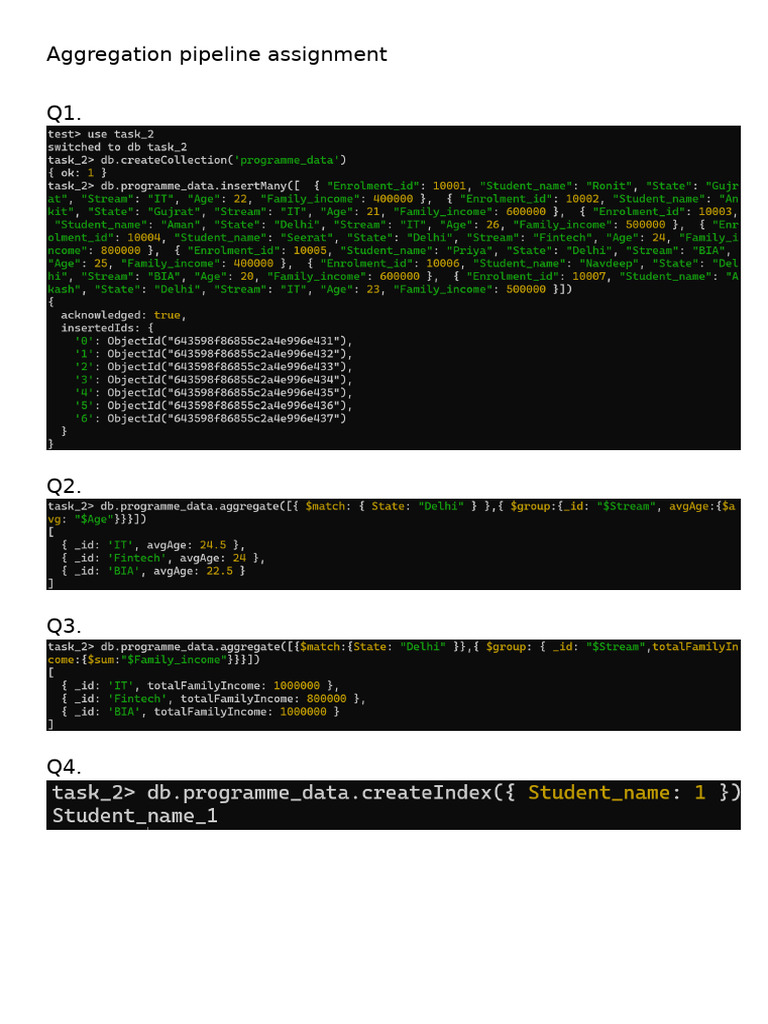 Aggregation Pipeline Assignment | PDF