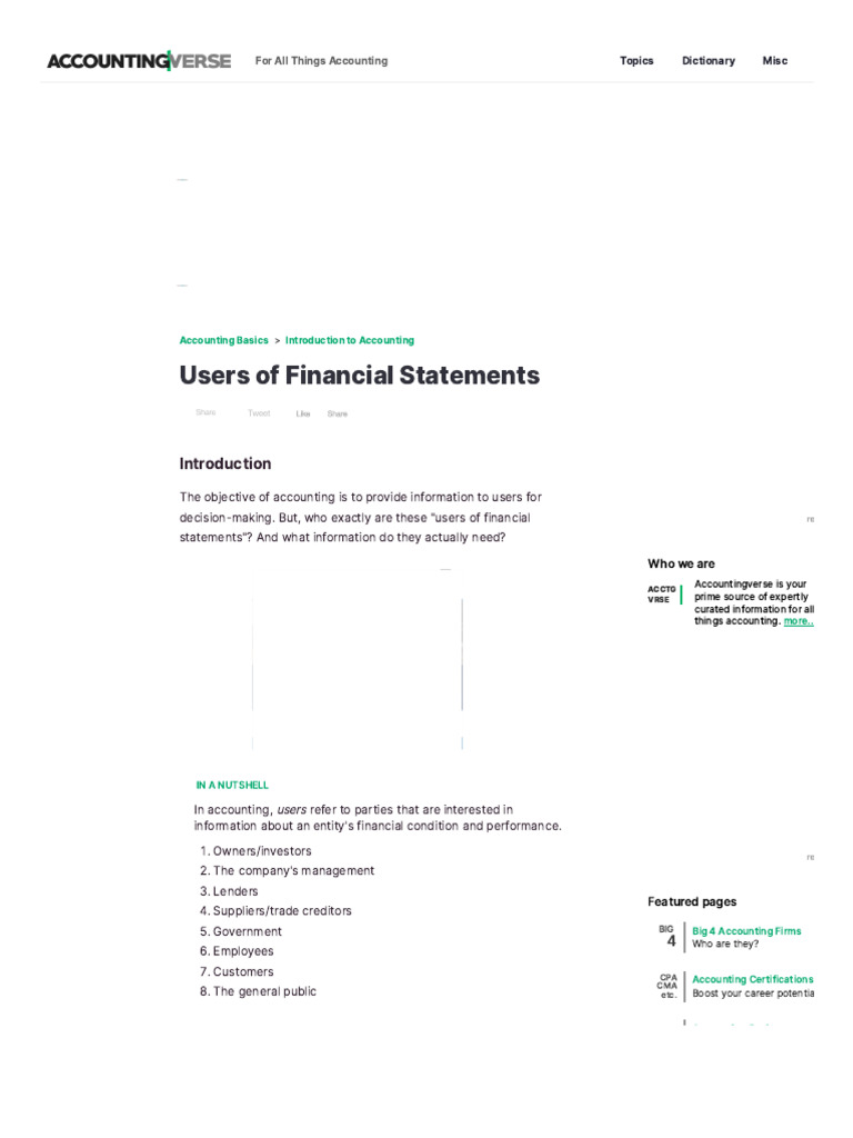 Users of Financial Statements - Accountingverse | PDF