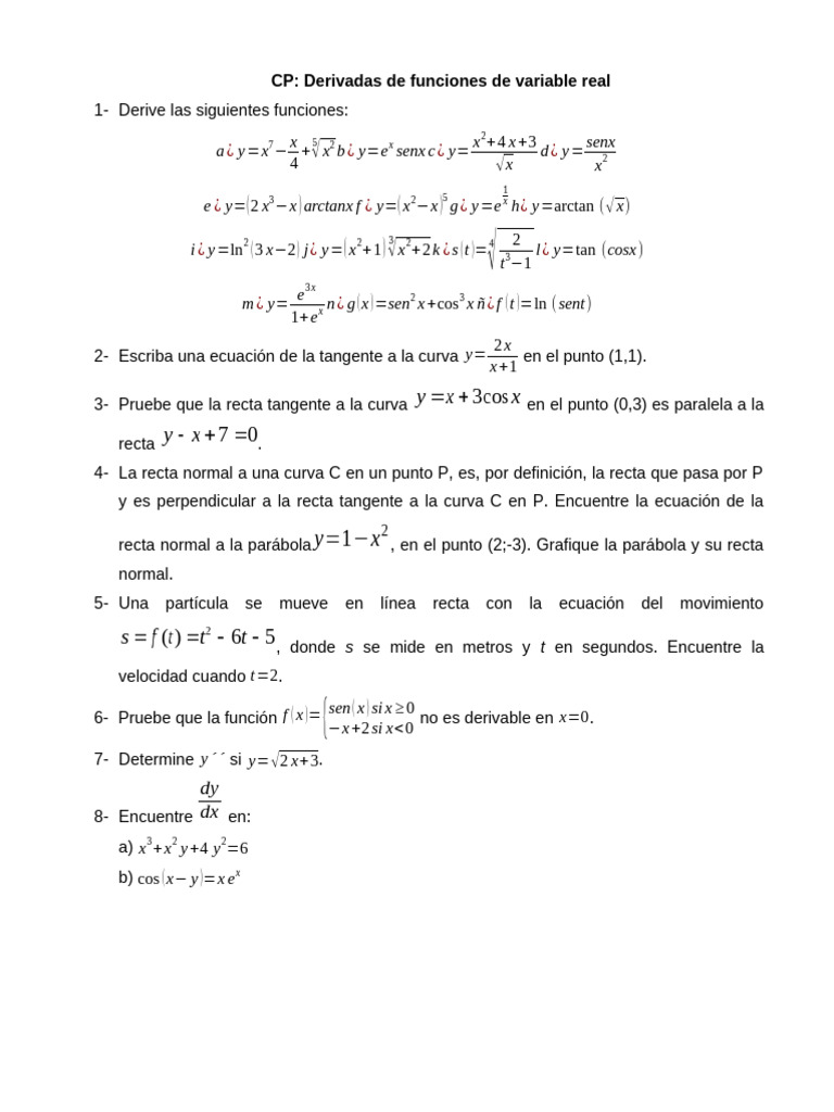 CP Derivadas de Funciones de Variable Real | PDF