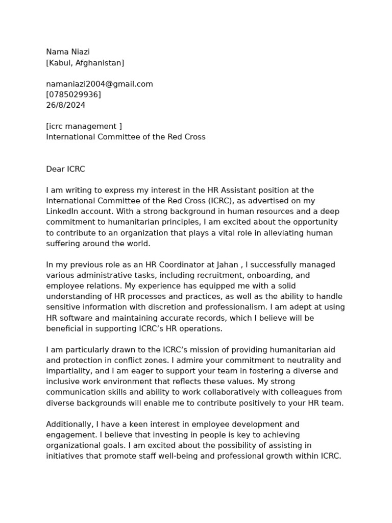 Icrc Cover Letter 2 Real | PDF