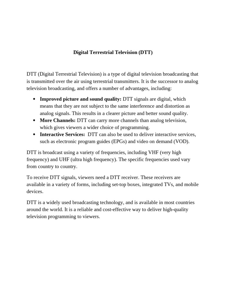Digital Terrestrial Television (DTT) | PDF