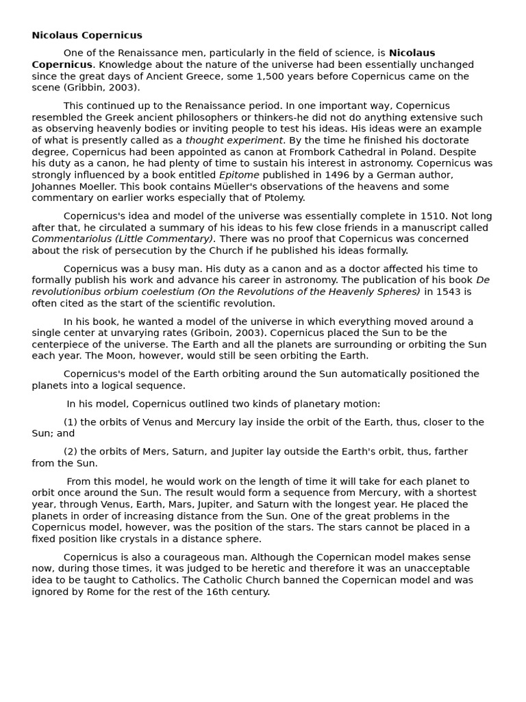 Nicolaus Copernicus | PDF