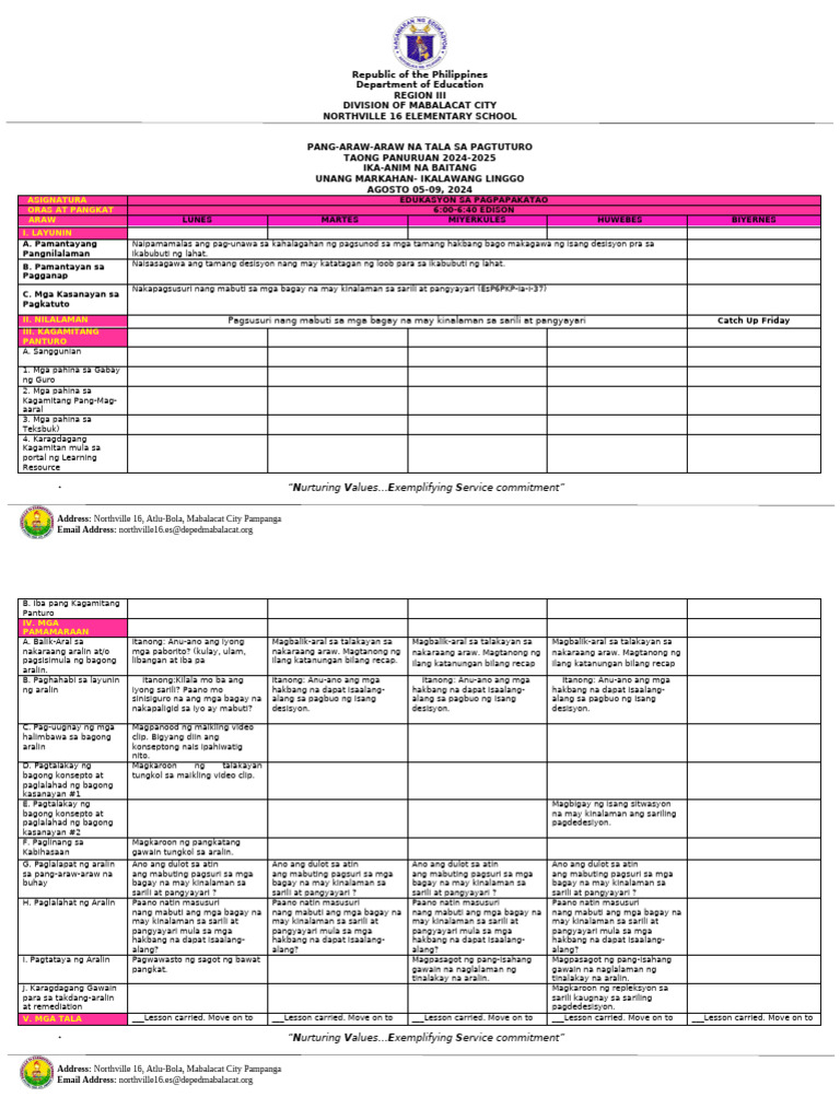 DLL - Sy 2024 2025 Esp 6 Q1 WK2 | PDF