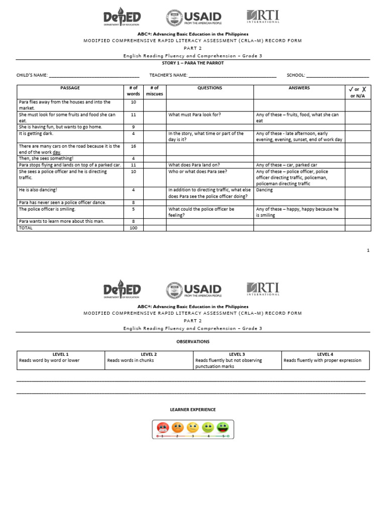ENG Grade 3 Record Form | PDF