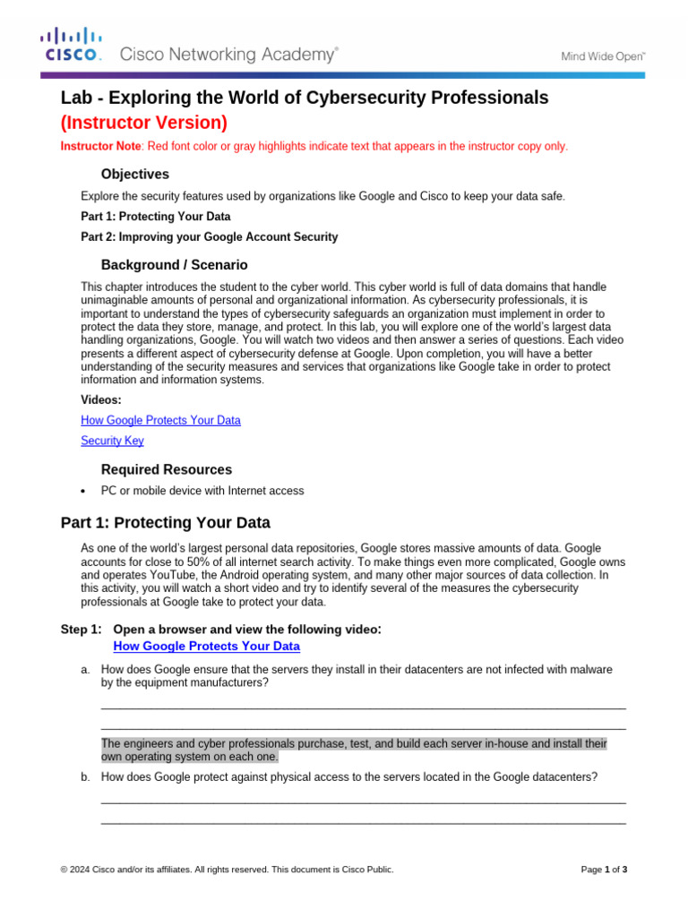 1.5.3.4 Lab - Exploring The World of Cybersecurity Professionals - ILM | PDF