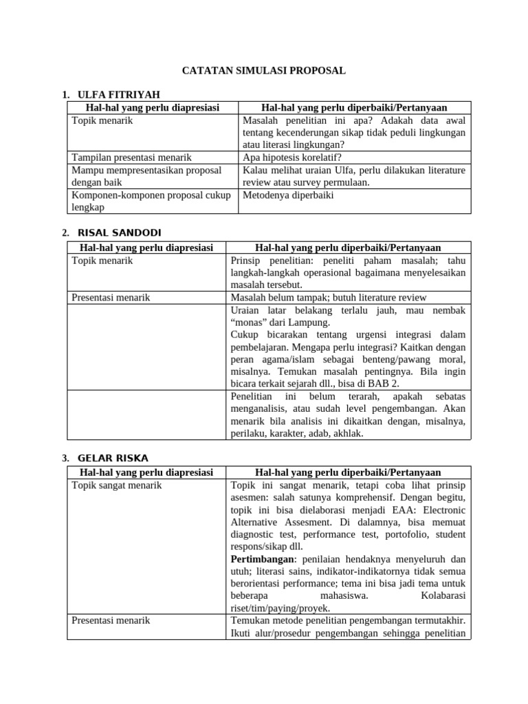 Catatan Simulasi Proposal | PDF
