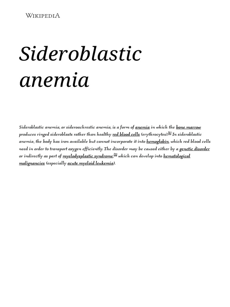 Sideroblastic Anemia - Wikipedia | PDF