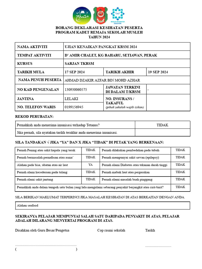 Ukp24 Sri-Kadet-Sri Al Amin Kerteh Terengganu-Ahmad Dzakir Azfar Bin Mohd Azhar - 1 | PDF