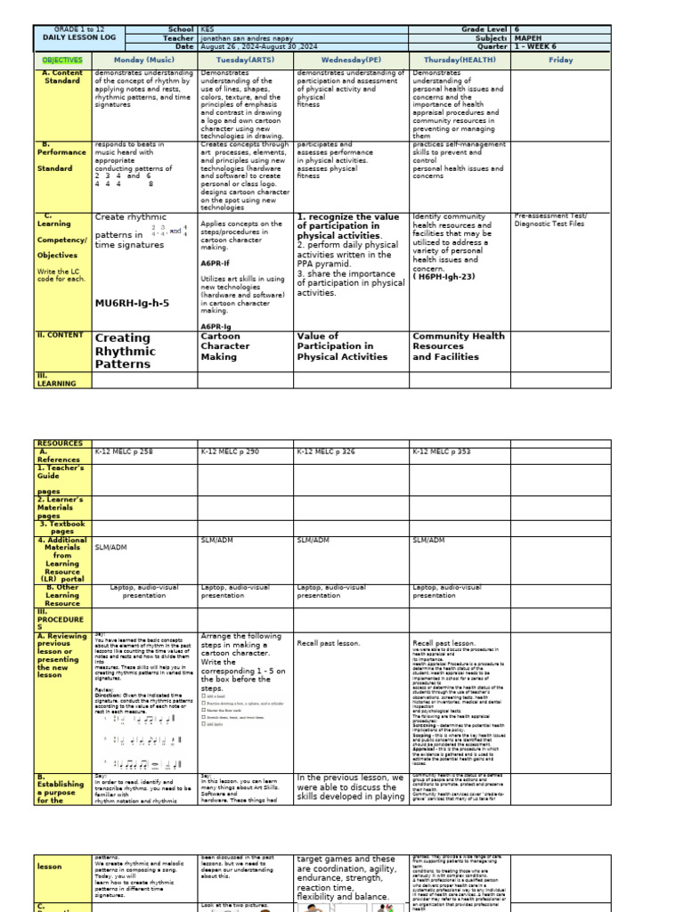 WEEK6 DLL MAPEH 2 | PDF